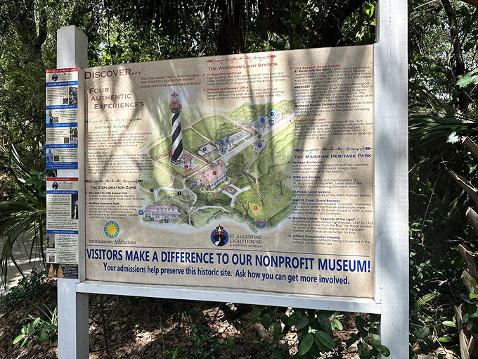 The information board maps out the lighthouse complex, revealing there's more to explore than just the tower. Maritime history awaits at every turn.