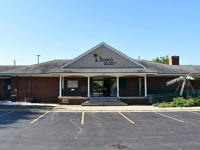 The unassuming exterior hides the tropical wonderland within, like finding a secret vacation spot in plain sight.