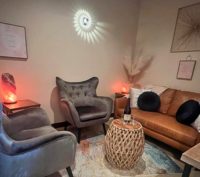 The lounge area offers a comfortable space to extend your relaxation before returning to the outside world.