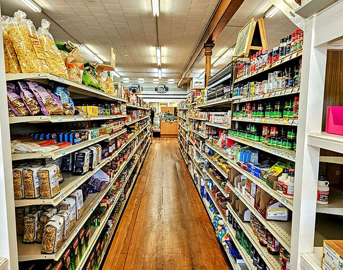 Well-stocked shelves blend practical necessities with gourmet surprises, creating a shopping experience that feels like a treasure hunt.