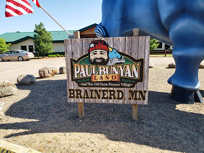 The welcoming sign promises old-fashioned fun with a side of pioneer history in the heart of Minnesota.