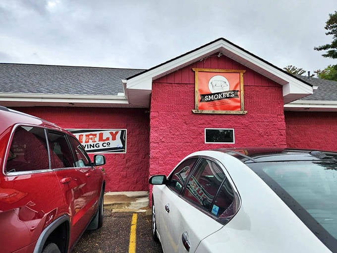 The exterior view shows off that signature red building &ndash; like a barn that decided its true calling was housing incredible barbecue.