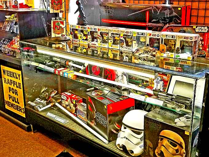 Star Wars collectibles and merchandise: The Force is strong with this display case &ndash; a treasure trove of galactic goodies that would make any collector weak.