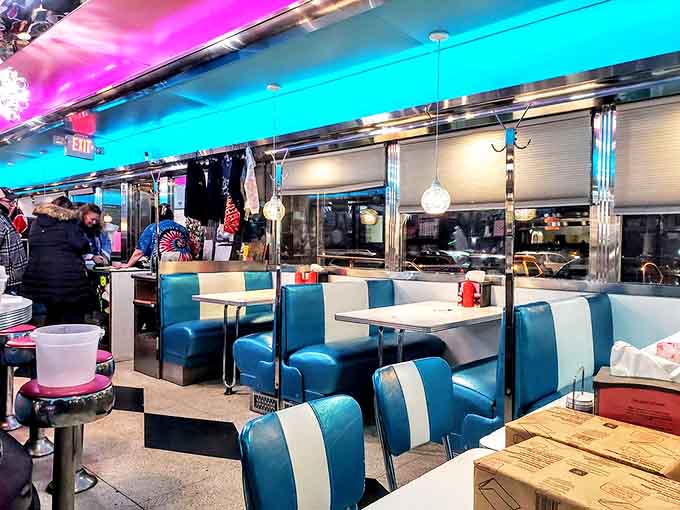 Sliding into these turquoise booths feels like stepping into a time machine &ndash; complete with the friendly vinyl squeak that welcomes you home.