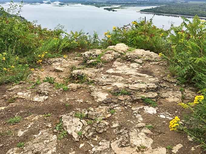 Rocky outcroppings at the summit frame the Mississippi Valley below &ndash; nature's own observation deck millions of years in the making.