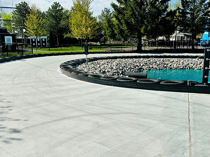 The track's clever design incorporates water features that serve both practical purposes and provide that "I'm definitely in a video game" aesthetic.