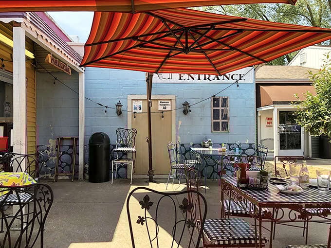 The outdoor seating area offers a European-style respite &ndash; perfect for people-watching while savoring a pretzel and coffee.