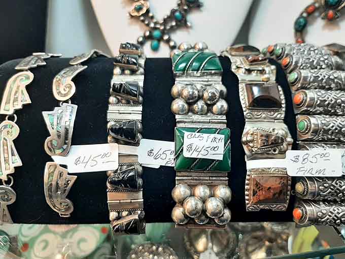 Silver and turquoise treasures that once adorned wrists at special occasions now wait for new celebrations and memories.