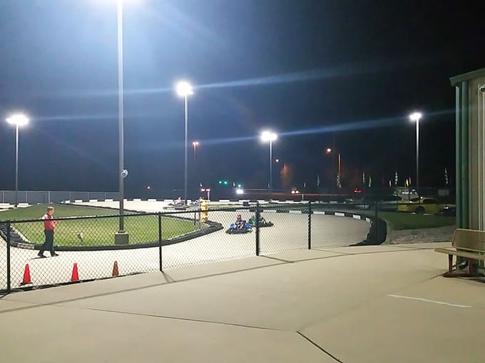 Evening racing adds dramatic lighting to the competition, transforming ordinary go-karting into something that looks straight out of a movie scene.
