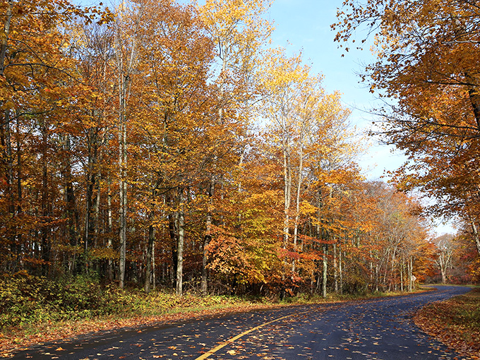 Autumn transforms the island into a painter's palette, with fiery colors framing the still-blue waters.
