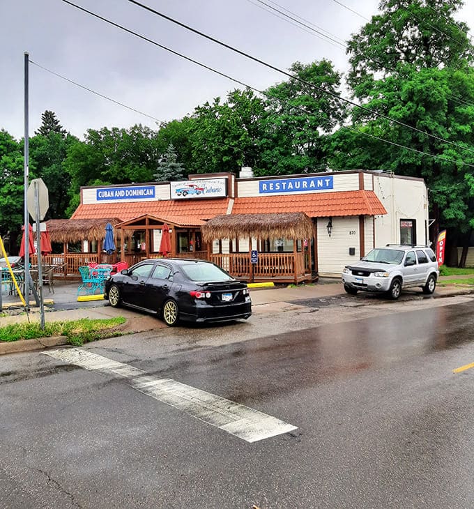 Even on a rainy Minnesota day, El Cubano stands as a bright spot on the street, promising warmth and flavor inside.
