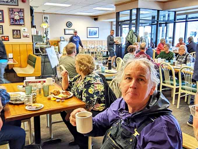 The morning crowd at Raphael's proves this place is worth getting up for. Coffee mugs raised in a silent toast to good taste.
