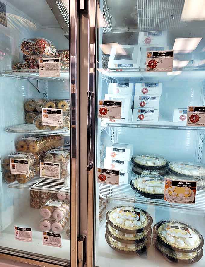 That refrigerated case is like a museum of gluten-free possibilities, except you're encouraged to touch, or rather, eat the exhibits on display behind that glass.