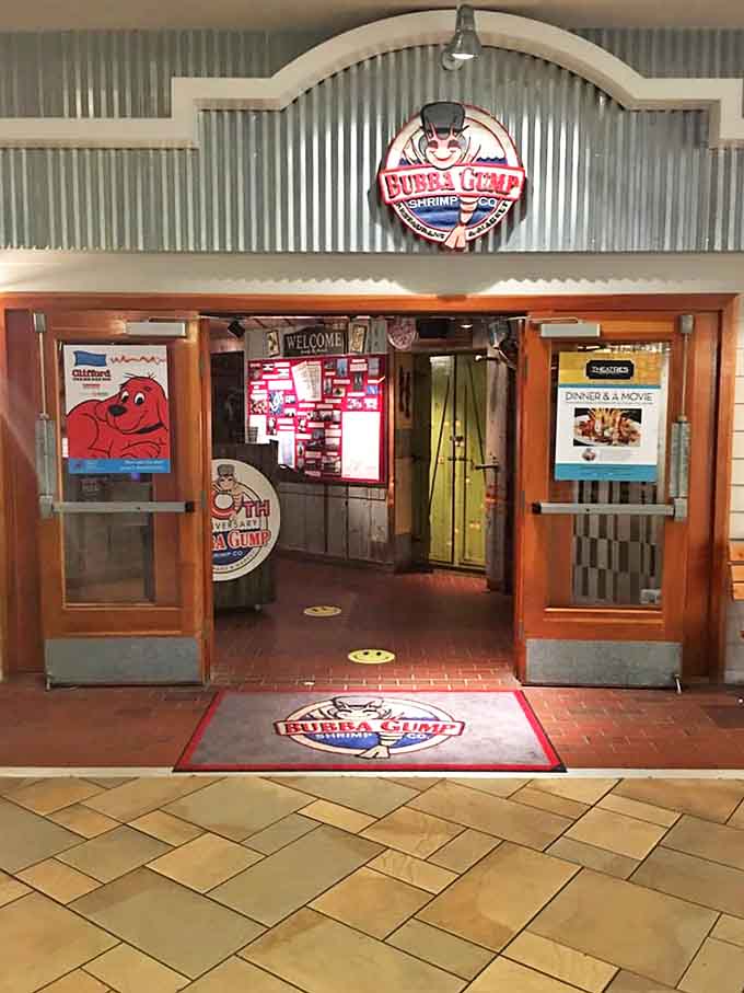 The entrance promises a journey into Forrest's world, where shrimp is king and movie quotes are the preferred language.