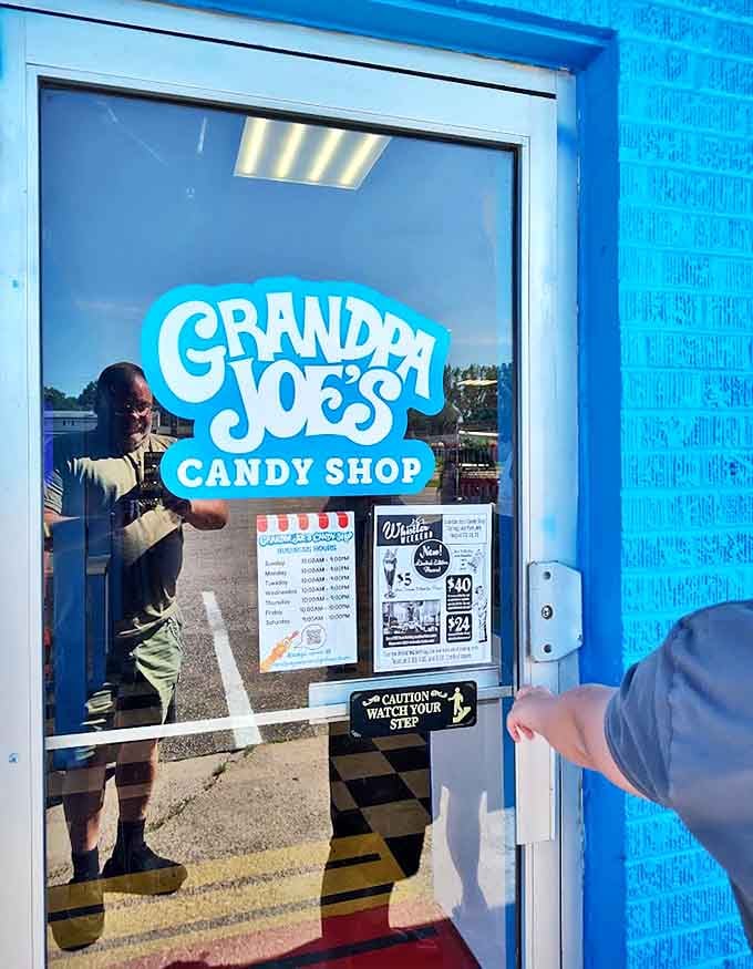 The entrance promises sweet adventures within &ndash; just watch your step as you cross into candy paradise.