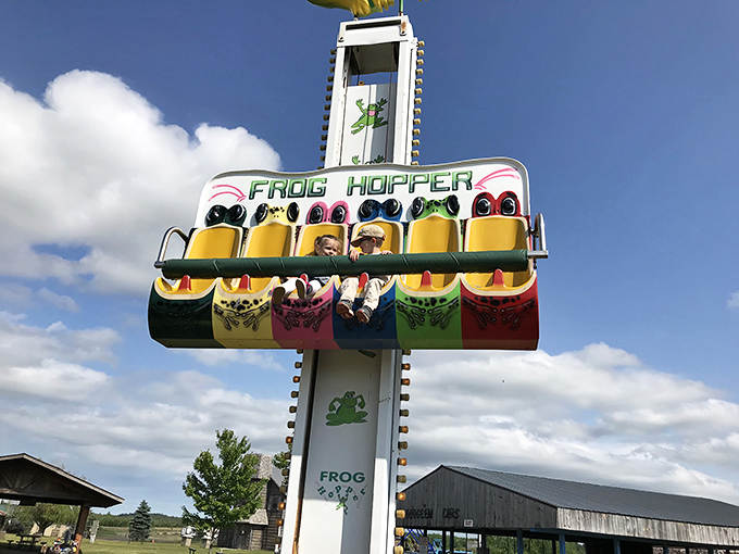 The Frog Hopper gives little ones their first taste of that stomach-dropping sensation &ndash; judging by those faces, reviews are mixed!