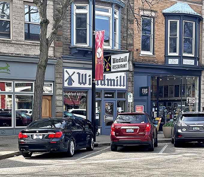 The stone facade stands proudly on 8th Street, a breakfast beacon that's witnessed decades of Holland history while keeping the coffee hot.