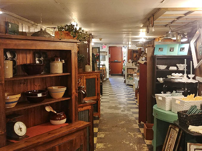 Wooden furniture with stories etched into every scratch lines this corridor, creating a timeline of American craftsmanship spanning multiple generations.
