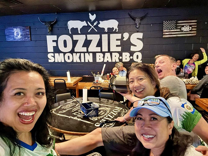 Happy diners: The universal language of barbecue joy &ndash; these smiling faces tell you everything you need to know about what awaits at your table.