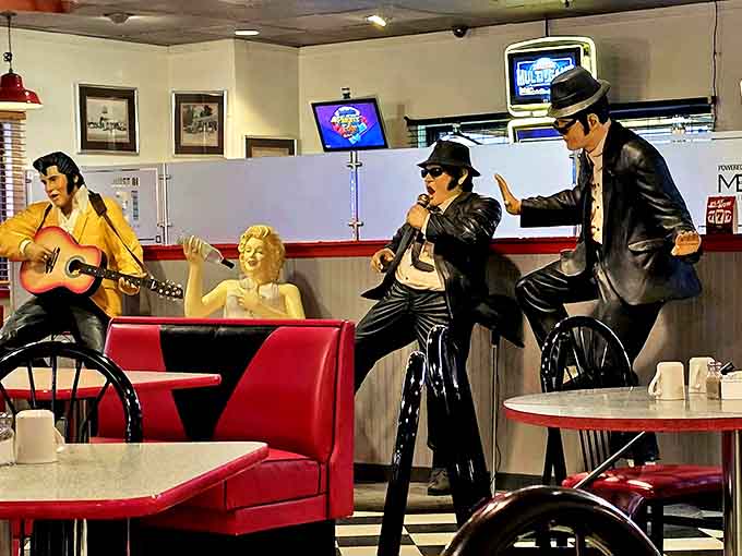 The King and his friends stand guard over diners &ndash; silent sentinels from an era when music changed the world.