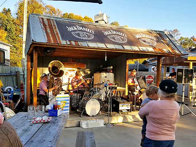 Local musicians create the perfect soundtrack for an evening of overindulgence, proving live music always tastes better with barbecue sauce.