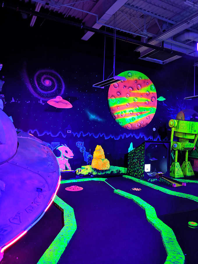 Neon pathways guide putters through alien landscapes and cosmic obstacles. Each hole tells its own story of interplanetary adventure.
