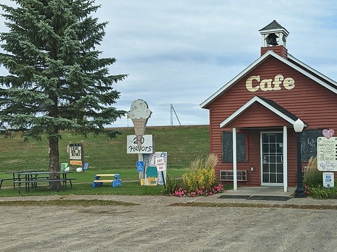 The schoolhouse cafe stands sentinel in the countryside, with picnic tables promising al fresco dining when Minnesota's weather permits such luxuries.
