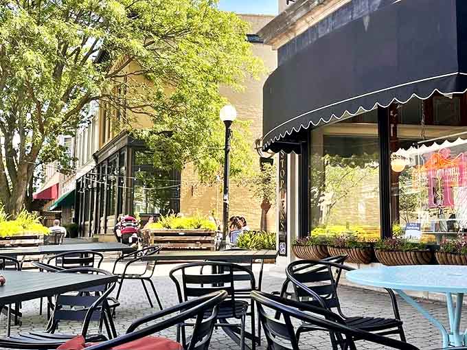 Outdoor tables transform with the seasons, offering front-row seats to downtown life while you sip, read, and watch the world go by.