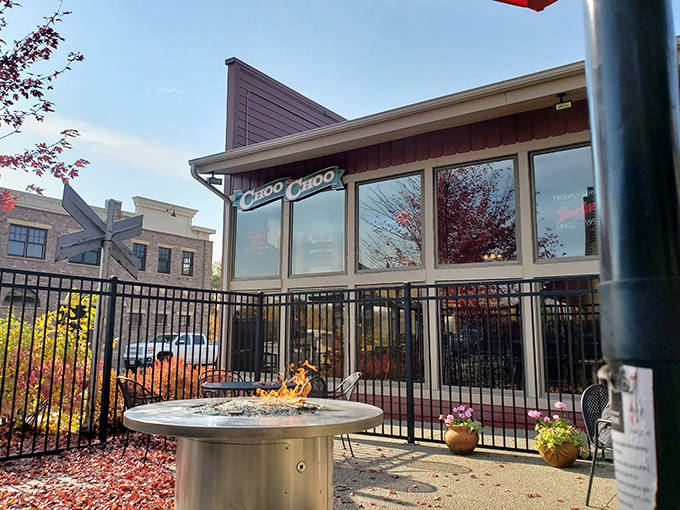 During warmer months, the outdoor patio with its inviting fire pit creates another dimension to the Choo Choo dining experience.