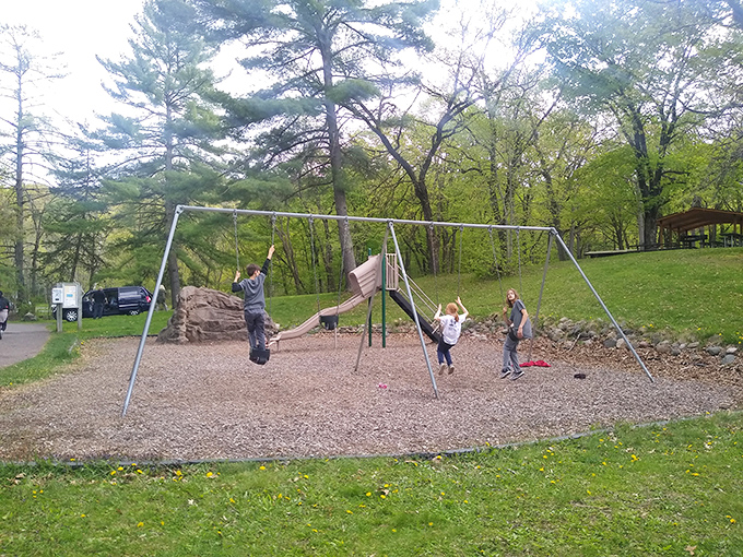 Even playground swings become magical when set against Minnesota's natural splendor, where childhood joy meets geological wonder.