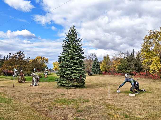Where else can you find a walrus, mouse, and human figure sharing the same field? This quirky park redefines the concept of peaceful coexistence.