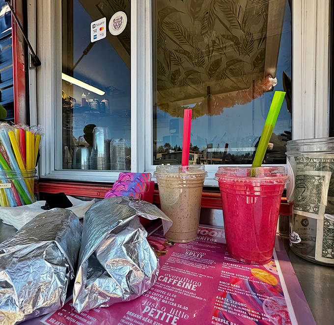 A feast for the eyes and taste buds – Shook's counter displays a rainbow of smoothies and wrapped treats.
