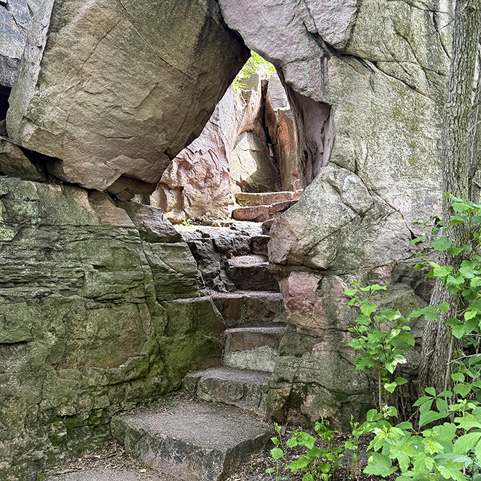 Climb the historic hand-carved stone steps where pink quartzite walls create a beautiful path through time.