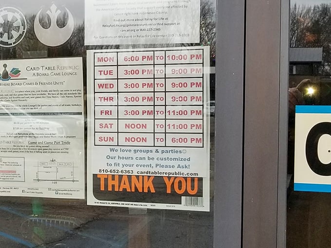 The store hours posted on the door promise extended weekend gaming sessions, because epic battles can't be rushed.