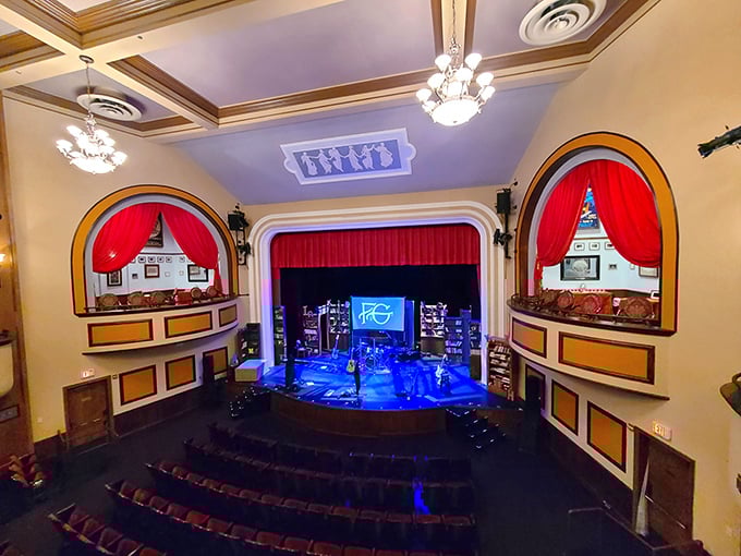 A wide-angle view captures the theater's perfect proportions, where every seat offers both comfort and connection to the performances that unfold below.