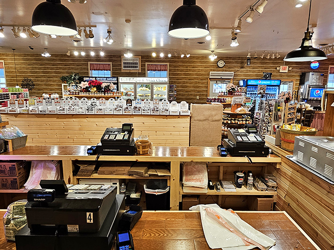 The wide-angle view reveals a store layout that's both practical and inviting. Every corner holds something to delight your taste buds.