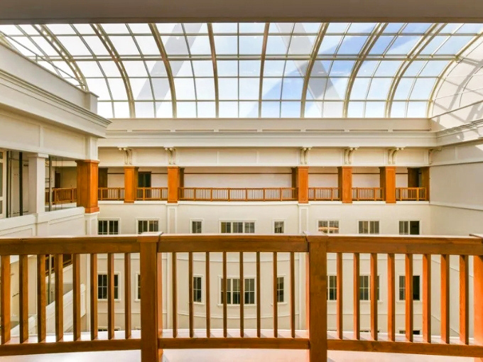 Looking up from the atrium floor reveals the building's impressive scale. It's like standing inside a cathedral&mdash;if cathedrals were dedicated to picnic accessories.