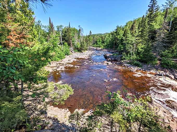 The Baptism River meanders peacefully after its dramatic performance, catching its breath before continuing the long journey to Lake Superior.