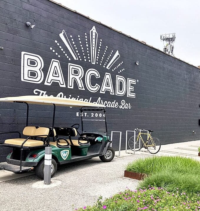 Even the bike parking outside maintains the retro-cool aesthetic &ndash; first impressions matter when you're a gaming institution.