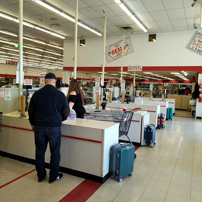 The checkout line where carts full of eclectic finds wait to become someone's new possessions and tomorrow's great stories.