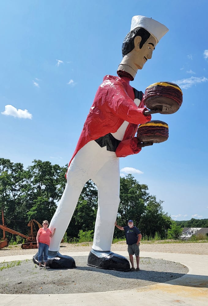 Standing beside Chef Jacques provides perfect perspective on his massive scale &ndash; those are some seriously big cooking shoes to fill!