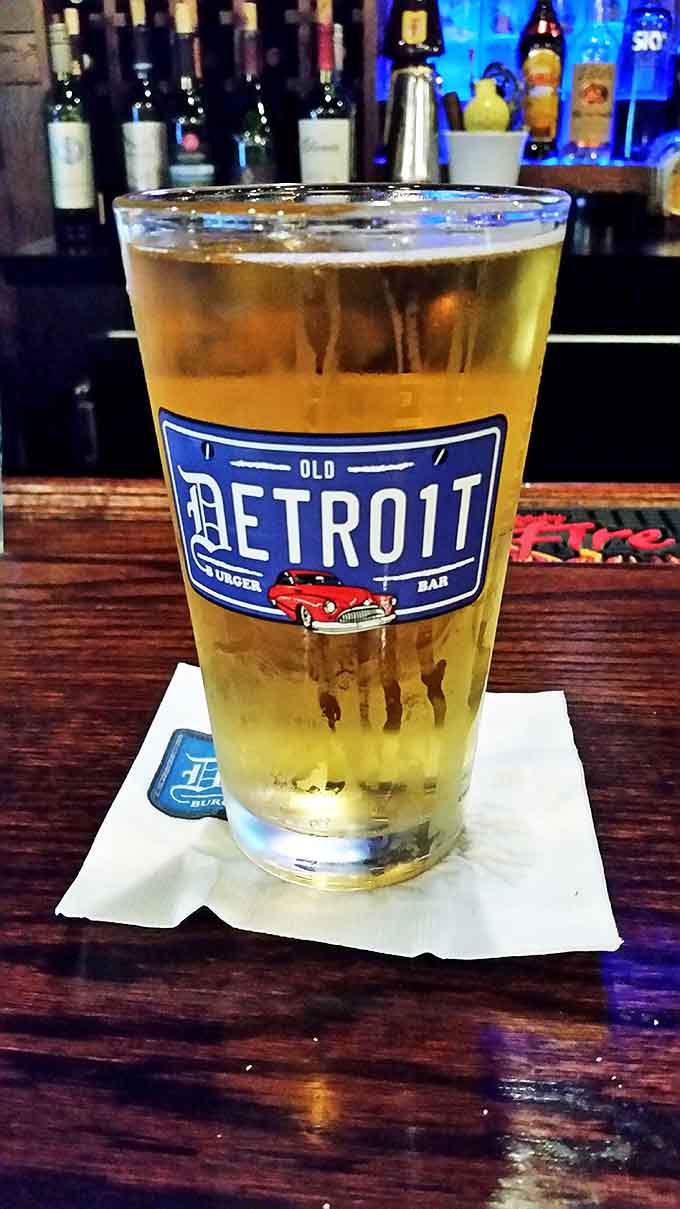 A perfectly poured draft beer in branded glassware &ndash; the ideal companion to whatever burger masterpiece you've chosen to tackle.