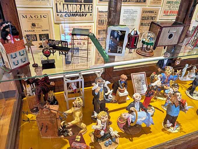 These whimsical figurines depict classic magic acts in miniature form. Each tiny performer represents a chapter in the rich history of magical entertainment.