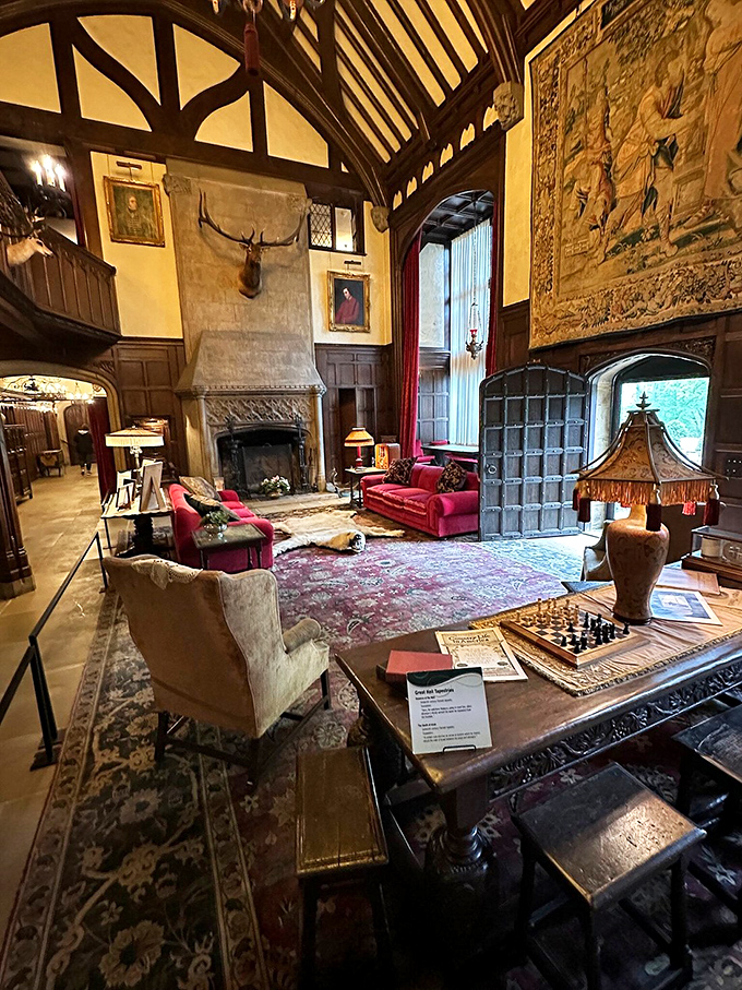 The Great Hall's soaring ceiling and massive fireplace create a space where even whispering "wow" seems like an appropriate reaction.