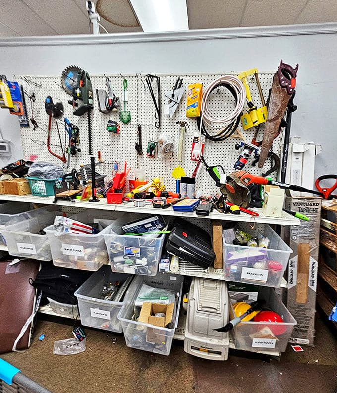 The tool section: where they just don't make 'em like they used to. That hand drill probably helped build someone's deck in 1973.