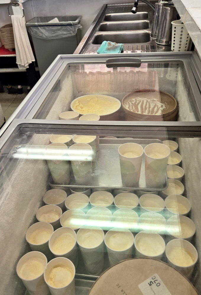 Behind the scenes at shake central &ndash; cups lined up like soldiers, ready to be transformed into the creamy concoctions that made Tendermaid famous.