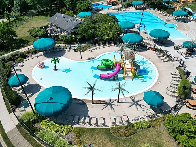 A bird's-eye view reveals the thoughtful design that makes this water park a masterclass in organized fun.