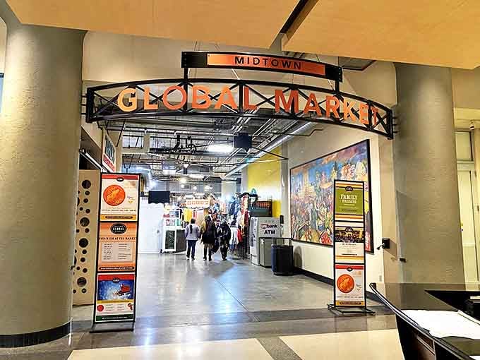 The welcoming entrance sign promises a journey around the world &ndash; no passport required, just an appetite for adventure.