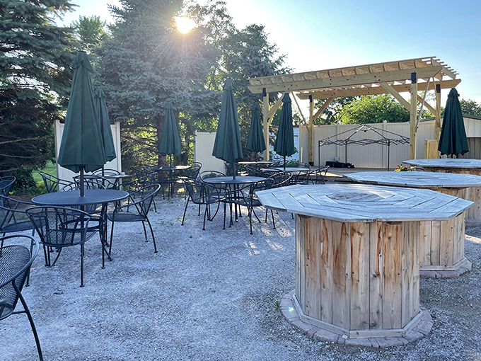 The outdoor patio area offers a perfect summer evening escape &ndash; string lights, fire pits, and stars overhead complete the experience.