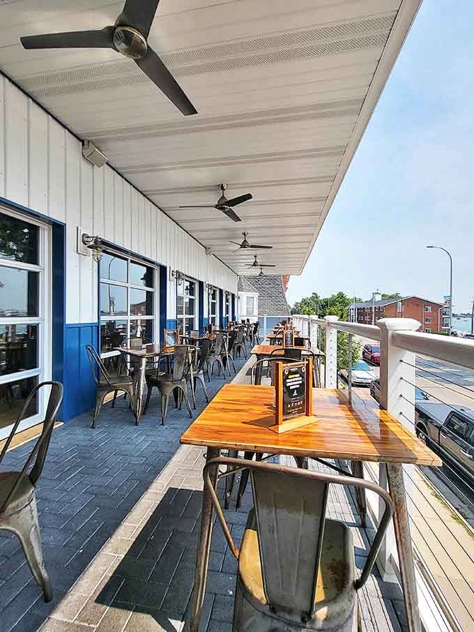 The outdoor patio offers front-row seats to St. Clair River views &ndash; the perfect setting for savoring fresh catches while watching freighters glide by.